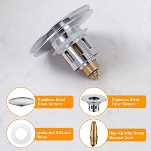 Universal Pop-Up Bathroom Sink Stopper - for 1.1~1.5 Inch Wash Basin Drain Strainer, Bounce Sink Drain Filter with Hair Catcher, Anti Clogging Stainless Steel Sink Plug, Chrome