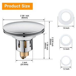 Universal Pop-Up Bathroom Sink Stopper - for 1.1~1.5 Inch Wash Basin Drain Strainer, Bounce Sink Drain Filter with Hair Catcher, Anti Clogging Stainless Steel Sink Plug, Chrome