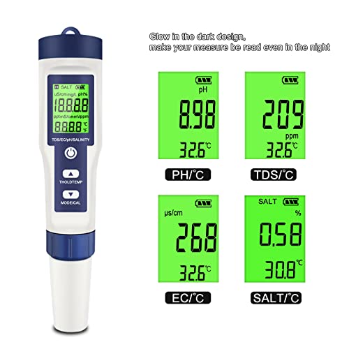 5 in 1 pH Tester for Water, Digital PH Tester Pen 0.01 High Accuracy Water Testing Kits with ATC/EC/TDS/Temp for Hydroponic, Water Quality Monitor, Pool, Aquarium