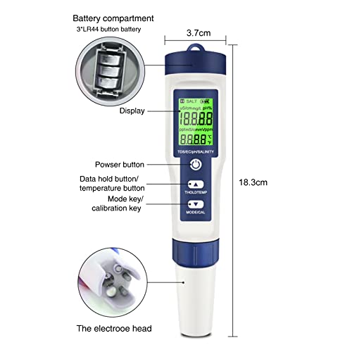 5 in 1 pH Tester for Water, Digital PH Tester Pen 0.01 High Accuracy Water Testing Kits with ATC/EC/TDS/Temp for Hydroponic, Water Quality Monitor, Pool, Aquarium