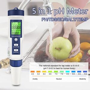 5 in 1 pH Tester for Water, Digital PH Tester Pen 0.01 High Accuracy Water Testing Kits with ATC/EC/TDS/Temp for Hydroponic, Water Quality Monitor, Pool, Aquarium