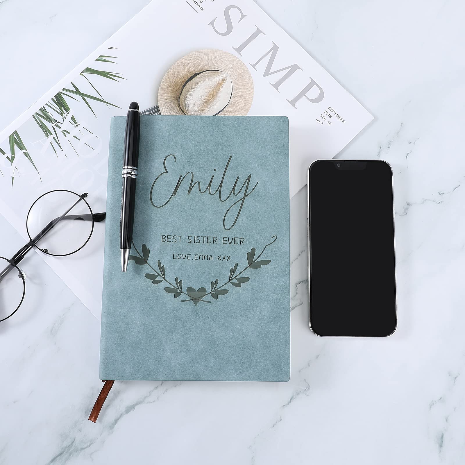 Personalized Journal Notebook, Personalized Leather Journal with Pen, Personalized Notebook For Women Men, Customized Journals To Write In, Diary For Women - Birthday, Best Friend, Mom, Sister Gifts