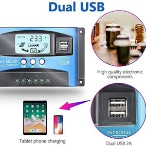 MPPT Solar Charge Controller 60 Amp,12V/24V Solar Panel Charger Intelligent Regulator with Dual USB Port+LCD Display (60A,12V/24V)