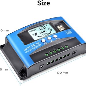 MPPT Solar Charge Controller 60 Amp,12V/24V Solar Panel Charger Intelligent Regulator with Dual USB Port+LCD Display (60A,12V/24V)