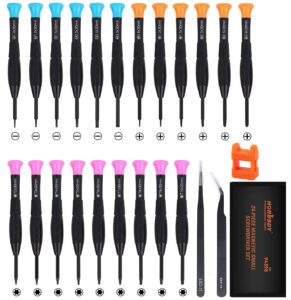 horusdy mini screwdriver set, set of 24 pieces magnetic small phillips/slotted/torx star screwdrivers, precision screwdriver set for repairing eyeglass phone watch, orange, blue, pink