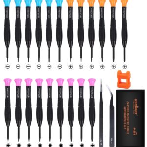 HORUSDY Mini Screwdriver Set, Set of 24 Pieces Magnetic Small Phillips/Slotted/Torx Star Screwdrivers, Precision Screwdriver Set for Repairing Eyeglass Phone Watch, Orange, Blue, Pink