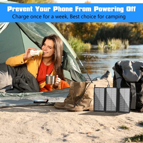 X-DNENG Solar Power Bank, 36000mah Portable Quick Solar Charger with Dual 3A Outputs & Flashlight 3 Solar Panel for Camping, Hiking, Fishing & More Outdoor Activities (Black)