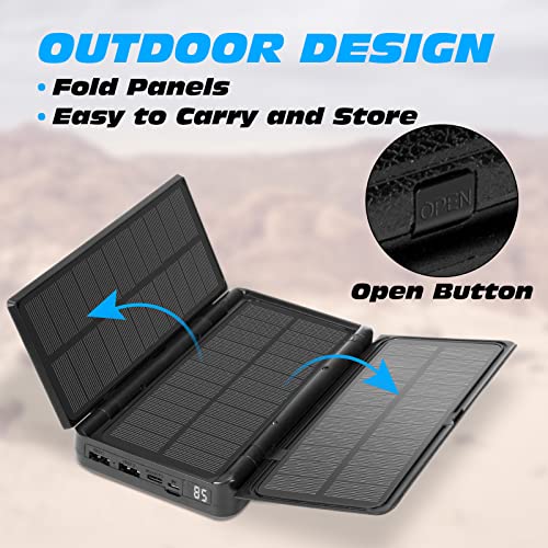 X-DNENG Solar Power Bank, 36000mah Portable Quick Solar Charger with Dual 3A Outputs & Flashlight 3 Solar Panel for Camping, Hiking, Fishing & More Outdoor Activities (Black)