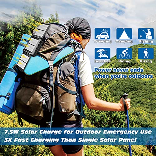 X-DNENG Solar Power Bank, 36000mah Portable Quick Solar Charger with Dual 3A Outputs & Flashlight 3 Solar Panel for Camping, Hiking, Fishing & More Outdoor Activities (Black)