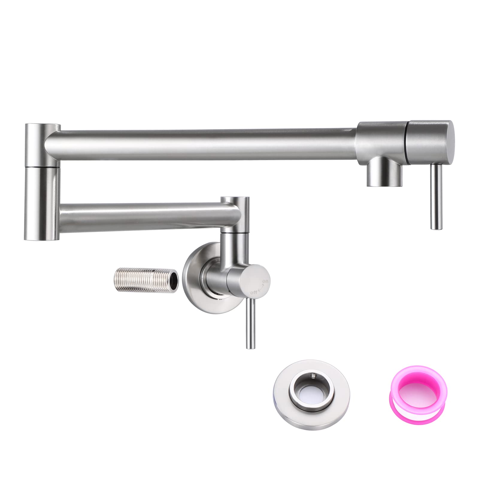 HOMHII Wall Mount Pot Filler Faucet,Folding Stretchable Kitchen Faucet with Double Joint Swing Arm,Stainless Steel Delta Pot Filler Faucet (‎Brushed Stainless Steel)