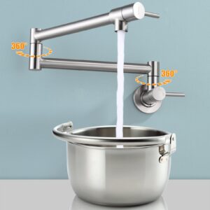 HOMHII Wall Mount Pot Filler Faucet,Folding Stretchable Kitchen Faucet with Double Joint Swing Arm,Stainless Steel Delta Pot Filler Faucet (‎Brushed Stainless Steel)