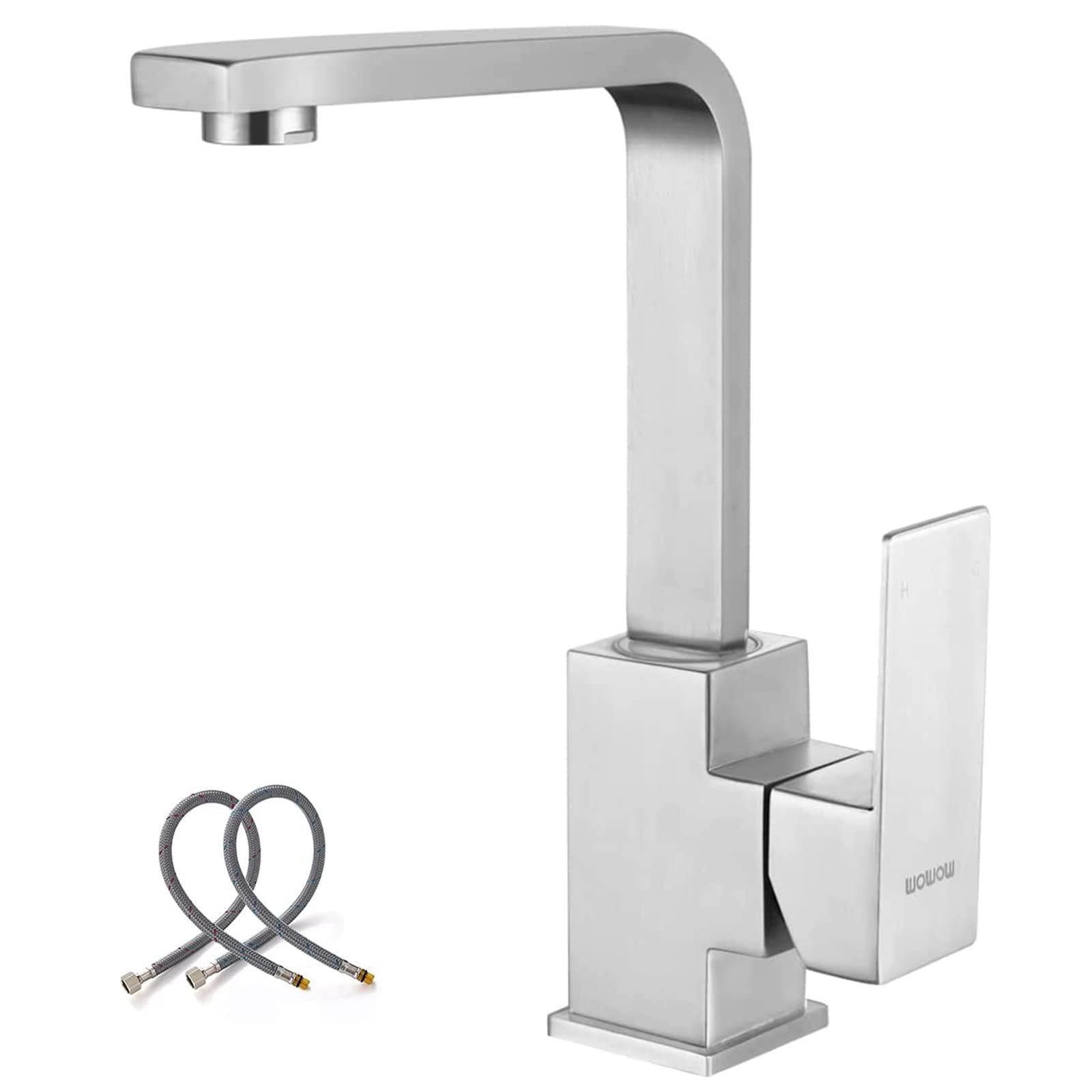 WOWOW Bar Faucets Stainless Steel Modern Bar Sink Faucet Single Hole Prep Kitchen Faucet Brushed Nickel Single Handle Lavatory Sink Faucet Mixer Small Kitchen Tap