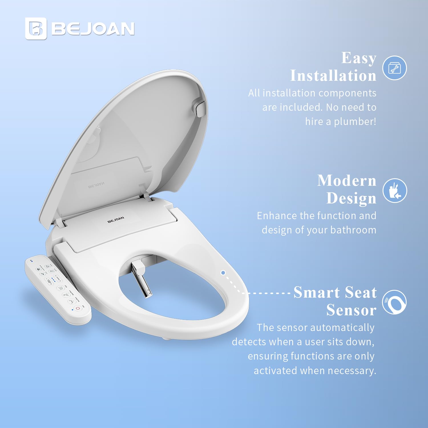 Bejoan Z1 Bidet Toilet Seat Heated Elongated Smart Toilet Seat Electronic Bidet Air Dryer, Instant Unlimited Warm Water, Feminine Wash, Rear and Front Wash, LED Light, Self-Ceaning Nozzle