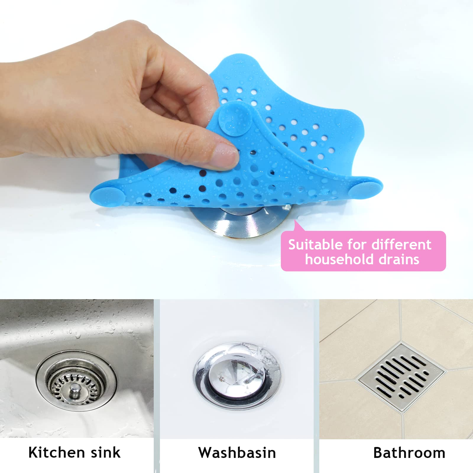 Shower Drain Hair Catcher, Silicone Hair Stopper Hair Catcher with Suction Cup Shower Drain Covers Suit for Bathroom Bathtub and Kitchen Easy to Install and Clean 5 Pack