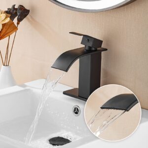 Fransiton Black Waterfall Bathroom Faucet Lavatory Single Handle 1 or 3 Hole Bathroom Sink Faucet Washbasin Faucet with Deck and Pop-up Drain