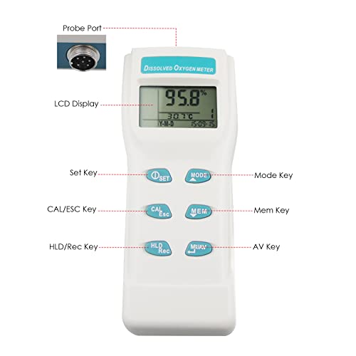 Dissolved Oxygen Meter DO Temperature Tester Water Quality Monitor with Oxygen Electrode for Aquarium, Freshwater, Laboratory, Aquaculture, etc.