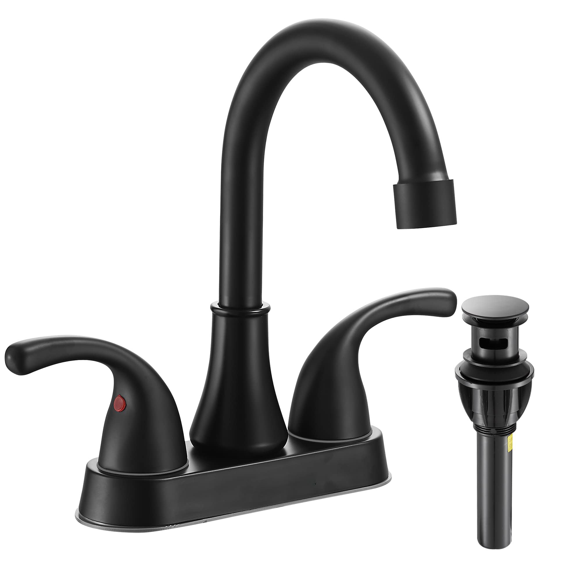 FRANSITON 4 Inch 2 Handle Bathroom Sink Faucet Lead-Free Matte Black Bath Sink Faucet with Pop-up Drain Stopper and Supply Hoses