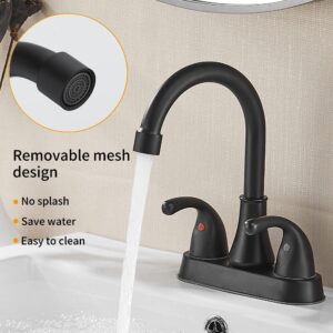 FRANSITON 4 Inch 2 Handle Bathroom Sink Faucet Lead-Free Matte Black Bath Sink Faucet with Pop-up Drain Stopper and Supply Hoses