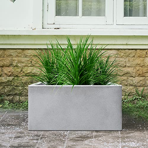 Kante 31.5" L Rectangular Concrete Planters, Outdoor Indoor Modern Plant Pot with Drainage Hole and Rubber Plug for Garden, Patio, Concrete Gray Finish