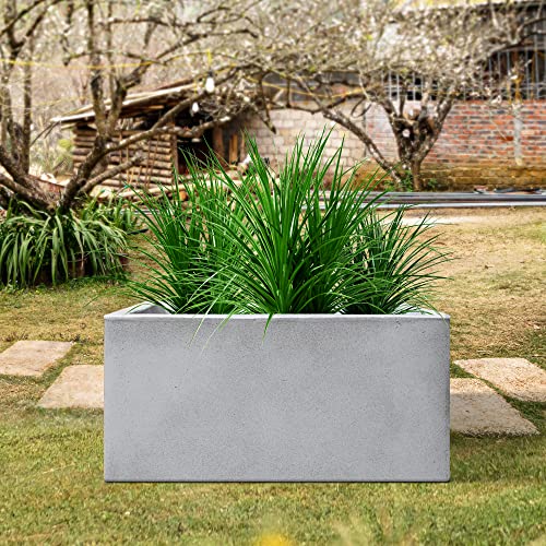 Kante 31.5" L Rectangular Concrete Planters, Outdoor Indoor Modern Plant Pot with Drainage Hole and Rubber Plug for Garden, Patio, Concrete Gray Finish