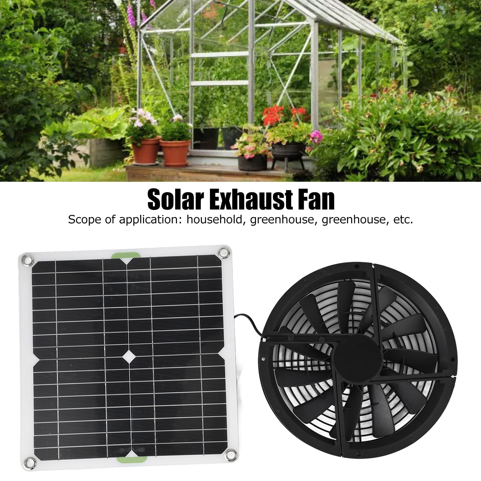 Jiawu Solar Panel Fan Kit, 100W Waterproof Solar Powered Exhaust Fan IP65 Waterproof, Outdoor Portable Ventilator Attic Fan Quietly Cools for Chicken Coops, Greenhouses, Sheds, Pet Houses