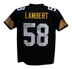 jack lambert autographed/signed pro style black xl jersey hof beckett