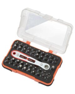 rotation 44pc bit set with 1/4 mini ratchet offset screwdriver, portable case, cr-v steel, drive handle & multi hex/phillips/slotted/torx/star bit