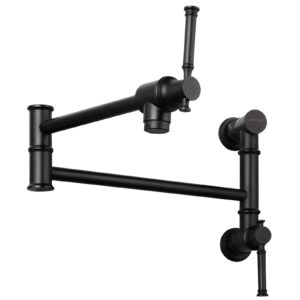 Lava Odoro Matte Black Pot Filler Faucet, Two Attachment Pot Filler, Contemporary Wall Mount Folding Kitchen Pot Filler with Swing Arm, PF312-MB