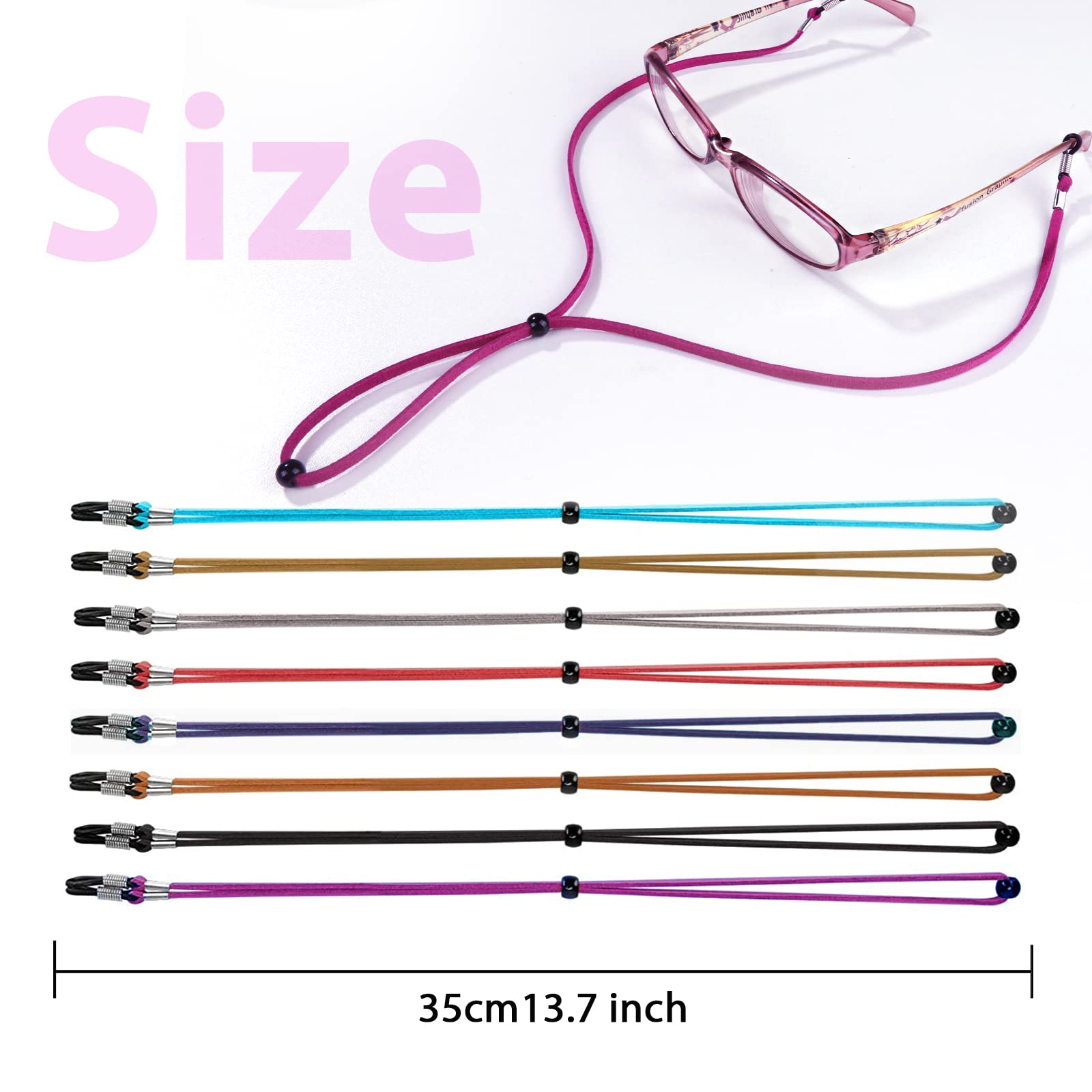 YGDZ Eyeglass Strap, 8pcs Leather Eye Glasses Strap String Adjustable Eyeglass Chain Lanyard Eyewear Retainers, Sport Sunglass Glasses Holder Strap for Men Women