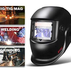 Kuject Auto Darkening Welding Helmet with Welding Gloves, True Color Solar/Battery Powered Welding Hood, Welding Mask With Wide Shade 4/9-13 for MMA TIG MIG MAG Arc Welder Mask