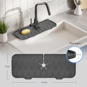 WINALLO Silicone Faucet Mat for Kitchen Sink Splash Guard Silicone Faucet Handle Drip Catcher Tray Sink Protector Pad for Countertop Kitchen Sink Bathroom Bar, Dark Grey