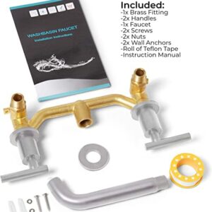 Brasnell Solutions, Brushed Nickel Wall Mounted Tub Faucet - Dual Handle - Brass - Vanity - 3-Hole spout, High Water Pressure - Home Improvement Bathroom DIY