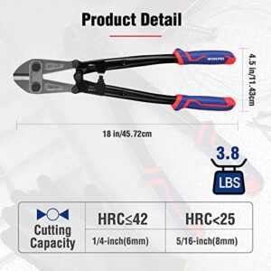 WORKPRO 18" Bolt Cutter, Chrome Molybdenum Steel Blade, Heavy Duty Bolt Cutter with Soft Rubber Grip, Cutting Tool for Cut Chain, Wire, Screw, Rivet