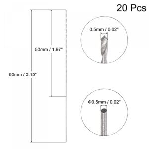 uxcell 20 Pcs 0.5mm Mini Micro Twist Drill Bits, High-Speed Steel Straight Shank Extra Long Drill Bit 80mm for Aluminum Alloy