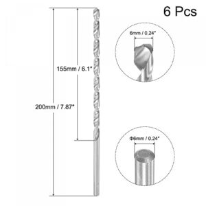 uxcell HSS(High Speed Steel) Extra Long Twist Drill Bits, 6mm Drill Diameter 200mm Length for Hardened Metal Woodwork Plastic Aluminum Alloy 6 Pcs