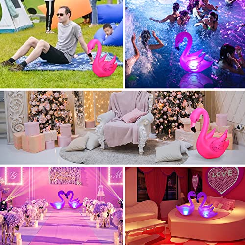 Christmas Pool Floats Lights 2PCS, Solar Flamingo Floating Pool Lights wiht Remote, Inflatable Light Up Flamingo Glow in Dark for Pool Spa Patio, Wedding, Party Christmas Decorations