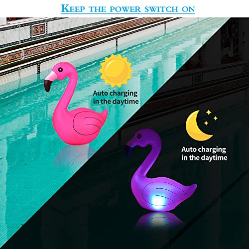 Christmas Pool Floats Lights 2PCS, Solar Flamingo Floating Pool Lights wiht Remote, Inflatable Light Up Flamingo Glow in Dark for Pool Spa Patio, Wedding, Party Christmas Decorations