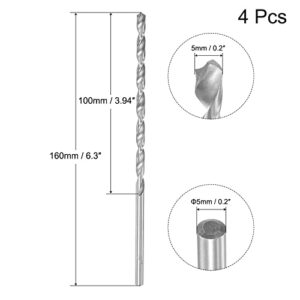 uxcell HSS(High Speed Steel) Extra Long Twist Drill Bits, 5mm Drill Diameter 160mm Length for Hardened Metal Woodwork Plastic Aluminum Alloy 4 Pcs