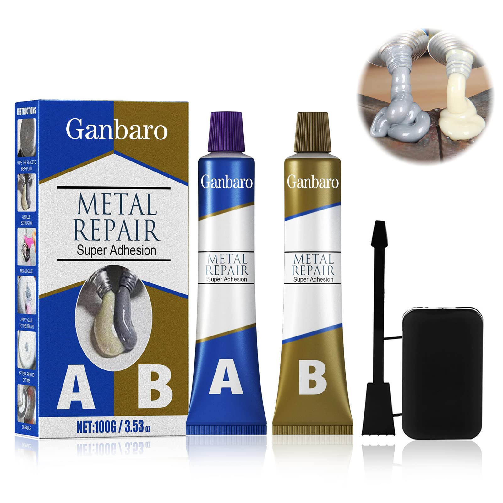 Ganbaro AB Casting Repair Glue, High Temperature Resistant Liquid Metal Welding Filler, Metal Repair Glue for Metal Casting Defect (100g)