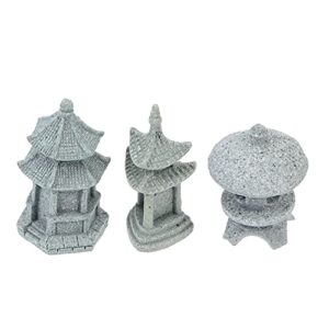 operitacx 3pcs pagoda statue miniature sandstone pagoda pavilions lantern tower tea pet japanese fairy garden figurines fish tank zen garden decoration