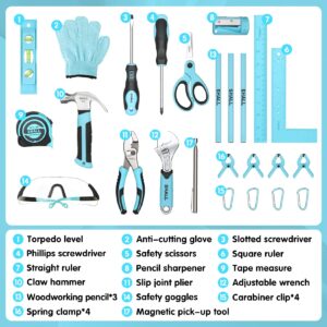 SHALL 26-Piece Kids Size Tool Set, Real Tools Kit for Kids with 12" Tool Bag, Safety Certified Children Learning Tool Set with Hand Tools for Boys & Girls Age 6+, DIY Building, Woodwork & Construction