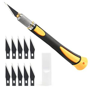 newishtool precision hobby knife set utility exacto knife set with 10 pcs fine point razor art knife tool for architecture modeling, pumpkin cutting, scrapbooking, wood working stencil