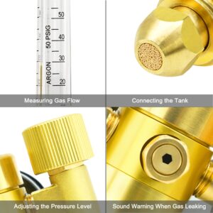 OYHBO Argon/CO2 Mig Tig Flow Meter Gas Regulator Gauge With 6.59FT Gas Hose Welding Welder