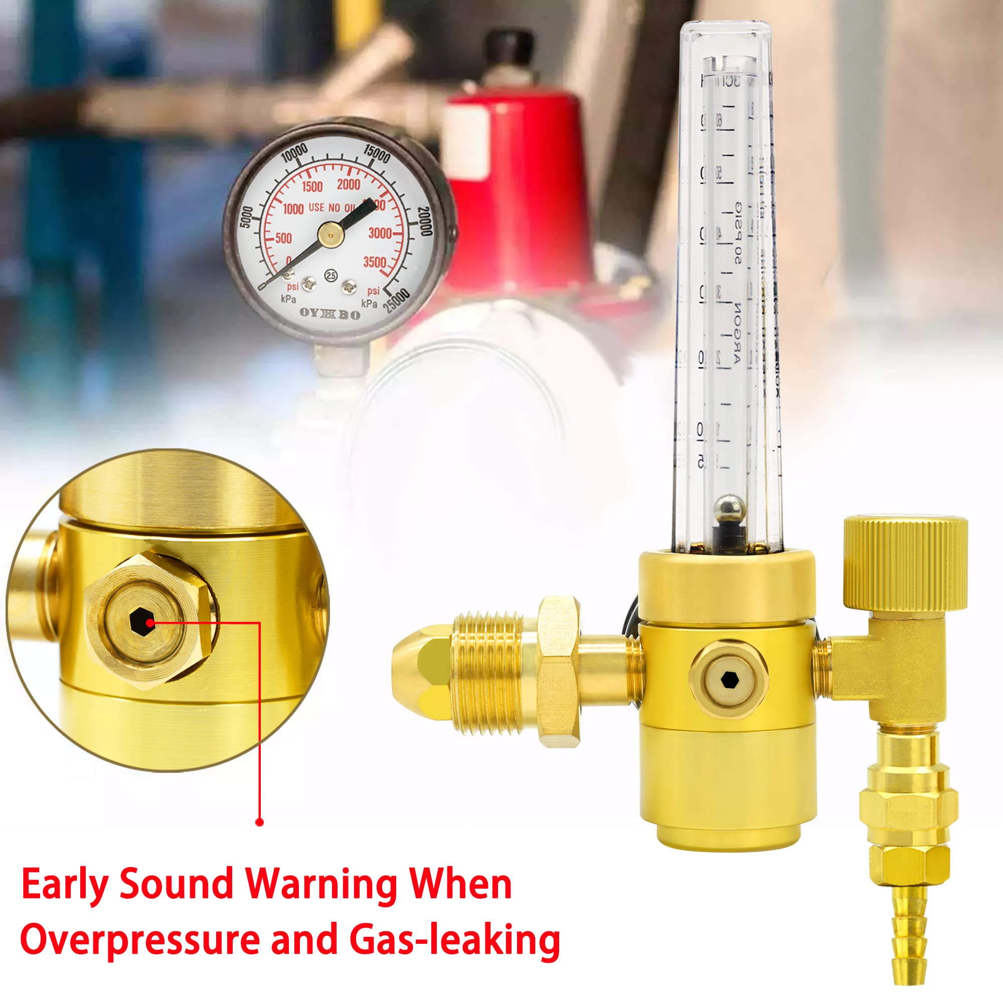 OYHBO Argon/CO2 Mig Tig Flow Meter Gas Regulator Gauge With 6.59FT Gas Hose Welding Welder