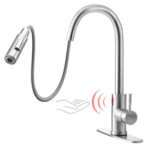 Spring Touchless Kitchen Faucet with Pull Down Sprayer, Stainless Steel Commercial High Arc Flow Motion Sensor Activated Kitchen Faucets, Smart Hands Free Faucet for Kitchen Sink (Nickel)