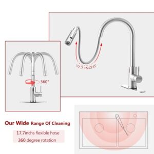 Spring Touchless Kitchen Faucet with Pull Down Sprayer, Stainless Steel Commercial High Arc Flow Motion Sensor Activated Kitchen Faucets, Smart Hands Free Faucet for Kitchen Sink (Nickel)