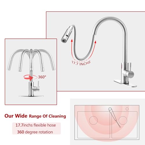 Spring Touchless Kitchen Faucet with Pull Down Sprayer, Stainless Steel Commercial High Arc Flow Motion Sensor Activated Kitchen Faucets, Smart Hands Free Faucet for Kitchen Sink (Nickel)