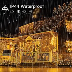 Ollny Icicle Lights Outdoor Warm White, 720LED 60FT Christmas Lights with Remote 8 Modes IP44 Waterproof, Dimmable Connectable Timer Hanging Lights for House Outside Yard Indoor Decorations