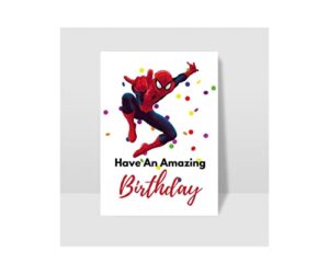 have an amazing birthday, spiderman" inspired birthday card, 7x5 inch card with envelope.