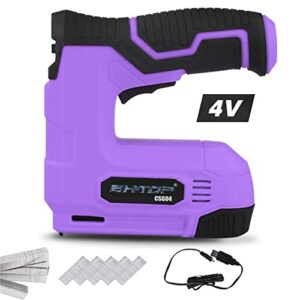 bhtop purple cordless staple gun, 4v power brad nailer/staple nailer，electric staple with rechargeable usb charger (include 1500pcs staples and 1500pcs brad nails)